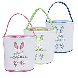 3 Pack Easter Bunny Basket Egg Bags for Kids,Easter Burlap Tote Egg Bags Gift Baskets,Easter Egg Hunt Basket with Handle,Canvas Fluffy Tails Rabbit Bags Buckets for Kids Easter Party Decoration