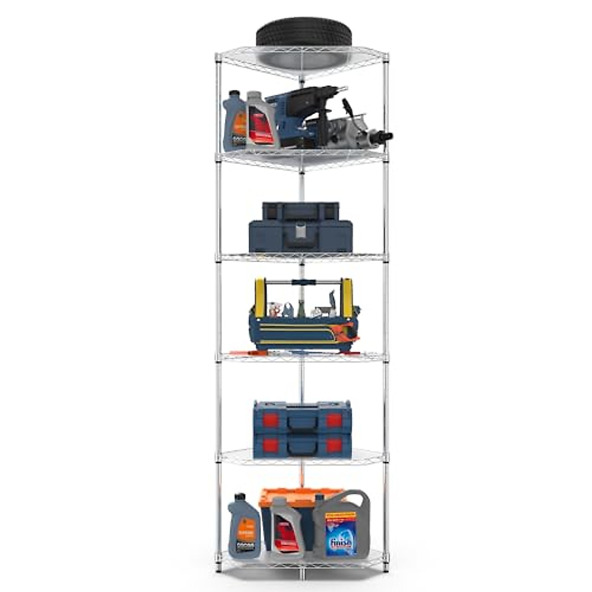 6 Tier NSF Corner Wire Shelf Shelving Unit, 20 x 20 x 72 Inch 600lbs Capacity Heavy Duty Adjustable Metal Storage Rack with Leveling Feet & Shelf Liners for Office Kitchen Bathroom and More - Chrome