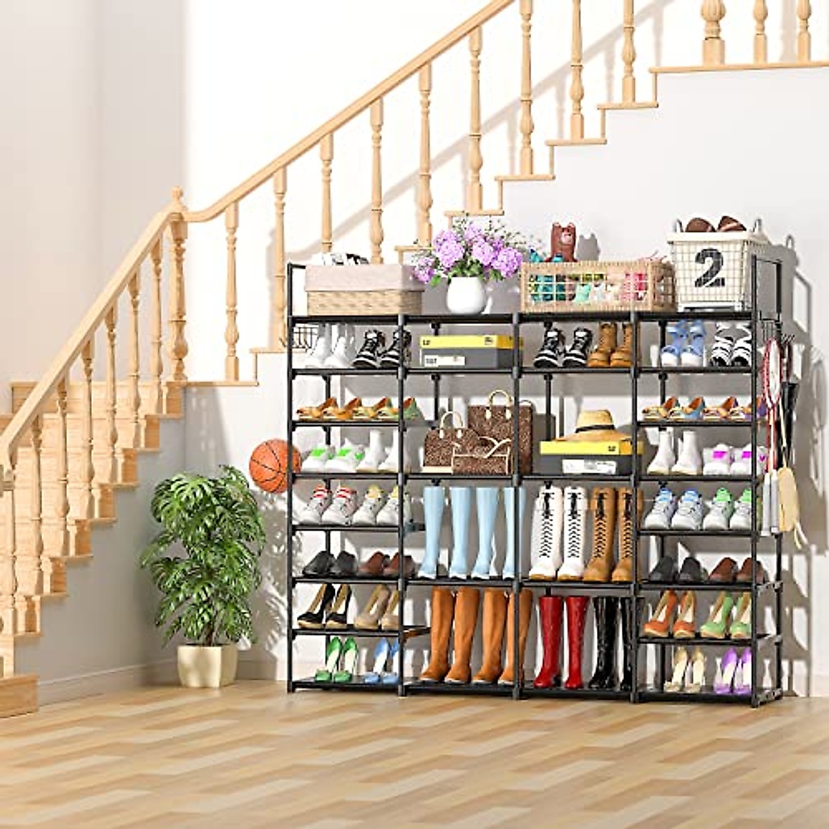 Polegas Large Shoe Rack Shoe Organizer for 62-66 Pairs Shoes and Boots, Metal Shoe Rack Organizer, 8 Tiers Shoe Storage Shelf, Space Saving Shoe Cabinet for Entryway Closet Garage Bedroom Cloakroom
