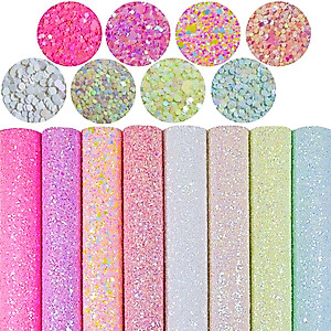Greatdiy Sparkly Glaze Candy Color Chunky Glitter Fabric Sheets 8 x 12 inch Shiny Multiple Solid Color Summer Faux Leather for Bows (Glaze Candy Color)