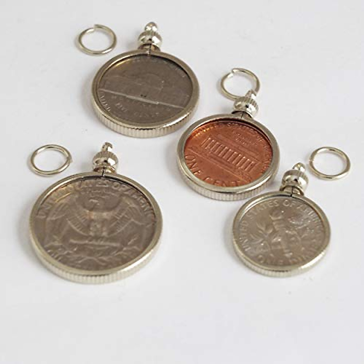 SeedBeadExplosion Coin Holders Bezel USA Penny Nickel Dime Quarter Set of 4 Silverton