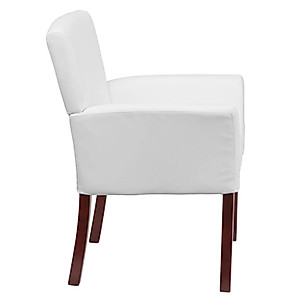 Flash Furniture Taylor White LeatherSoft Executive Side Reception Chair with Mahogany Legs