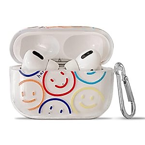 MINSCOSE Cute Airpod Pro Clear Case with Keychain, Cartoon Smiley Face Design Soft Silicone Smooth Shockproof Compatible with Airpods Pro Charging Case for Girls Kids Women