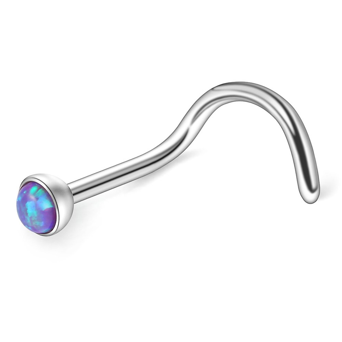 Ruifan 4PCS 18G 316L Surgical Steel 2.5mm Jeweled Mix Color Opal Nose Screw Studs Rings Pin Piercing Jewelry