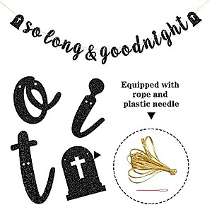 RoadSea So Long & Goodnight Banner - Happy 30th Birthday Party Garland Supplies - Cheers to 30 Years - Funeral for My Youth 30th Birthday Party Decorations - Black Glitter