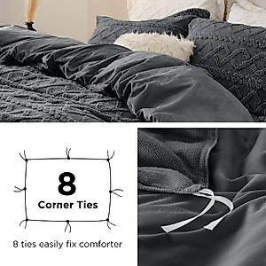 Bedsure Fluffy Comforter Cover Set - Faux Fur Duvet Cover Queen Size, Dark Grey Plush Quilt Cover, 3 Pieces,1 Duvet Cover (90"x90") with Zipper Closure & 2 Pillow Shams, Comforter Not Included