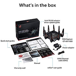 ROG Rapture GT-AX11000 IEEE 802.11ax Ethernet Wireless Router - 2.40 GHz ISM Band - 5 GHz UNII Band - 11000 Mbit/s Wireless Speed - 5 x Network Port - 1 x Broadband Port - USB - 2.5 Gigabit Ethernet -