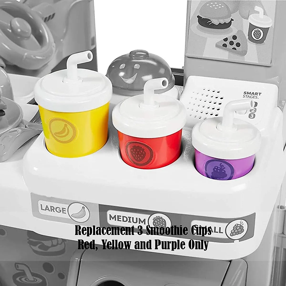 Replacement Parts for Laugh & Learn Food Truck - DYM74 ~ Fisher-Price Food Cart Playset ~ Replacement Smoothie Cups ~ Package of 3 Cups ~ Red, Yellow and Purple