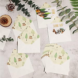 Zonon 72 Pieces Woodland Thank You Cards 36 Forest Envelopes and 36 Bear Forest Greeting Thank You Cards Animal Blank Notes Card for Baby Shower Party