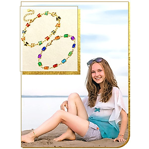 Jadive 5 Pieces 18k Gold Plated Crystal Anklets for Women Multi Stone Bracelet Rectangular Round Heart Oval Butterfly Shaped Cute Anklet Bracelet for Women Girls Jewelry Gift(Gold)