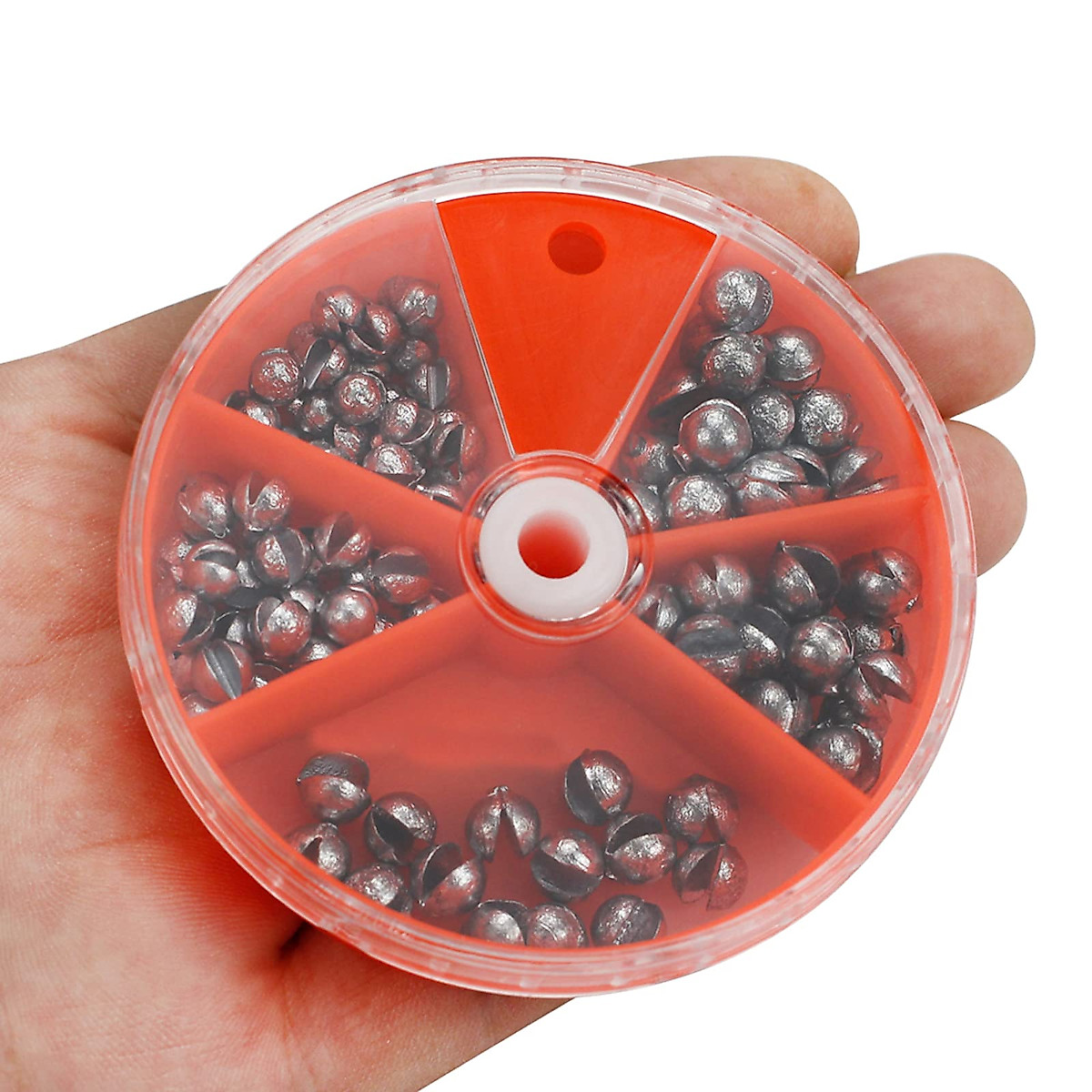 Fishing Weight Sinkers 5 Sizes Weights 1/56 1/35 1/28 1/19 1/14oz 100Pcs Round Split Shot Sinker Removable Egg Lead Assortment