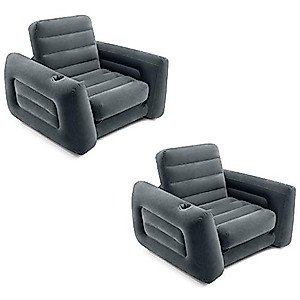INTEX 66551EP Inflatable Pull-Out Sofa Chair Sleeper that works as an Air Bed Mattress, Twin Sized (2 Pack)