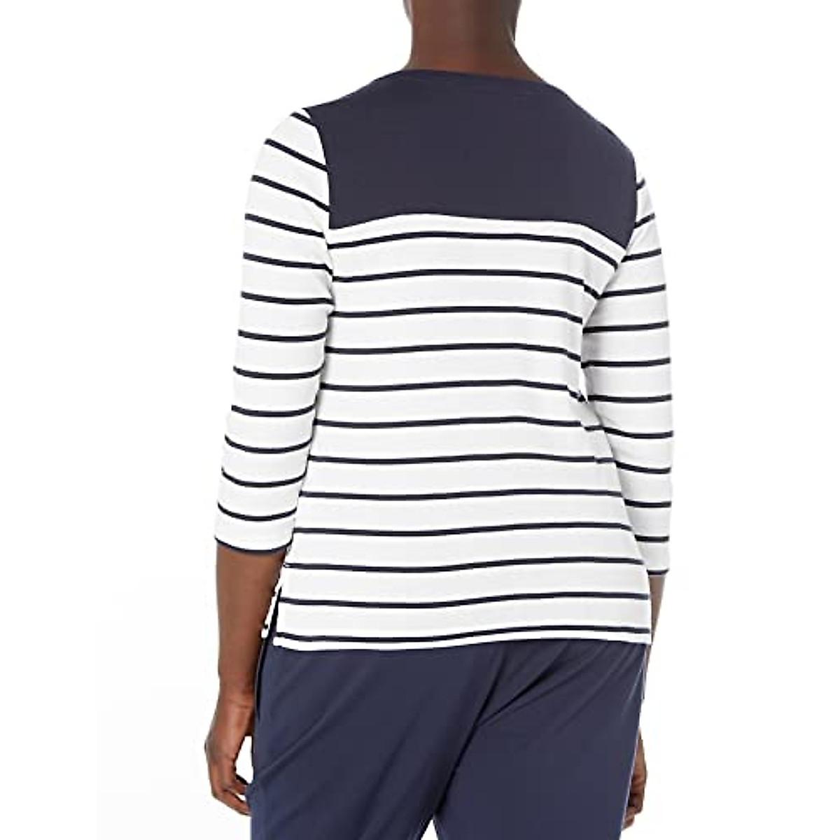 Nautica Women's Boatneck 3/4 Sleeve 100% Cotton Shirt, Indigo, Large