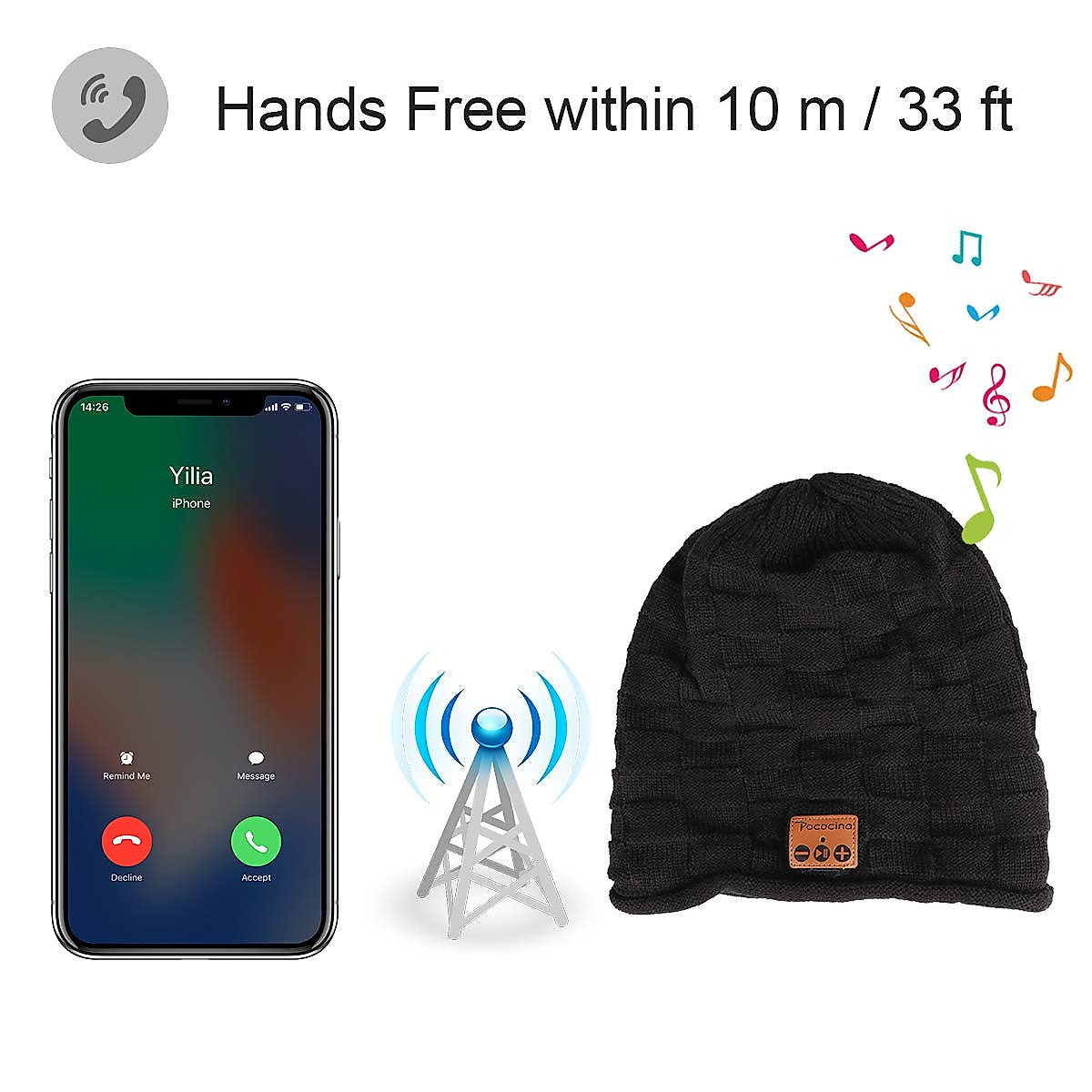 Wireless Beanie for Men, Smart Music Knit Winter Hat with Speaker Mic for Fitness Outdoor Sports, Black