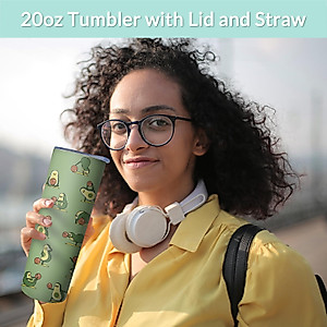 20 oz Avocado Skinny Tumblers with Lid and Straw, Avocado Stainless Steel Vacuum Insulated Travel Coffee Mug Cup Water Bottle, Avocado Decor Stuff Accessories, Gifts for Women Girls Avocado Lover