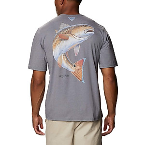 Columbia Men's PFG Carey Chen Graphic Short Sleeve, City Grey/Redfish, Medium