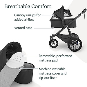UPPAbaby Bassinet/Compatible with Vista, Cruz, Ridge, Minu Strollers/Overnight Sleep Solution/Mattress, Sheet, and Bug Shield Included/Greyson (Charcoal Mélange/Carbon Frame)
