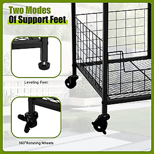 biosp 3-Tier Garden Tool Organizer for Garage, Utility Yard Tool Stand Holder Shelves with Wheels, Heavy duty Shed Tool Storage Rack with Multiple Hooks & Basket, Up to 18 Long-Handled Tools, Black