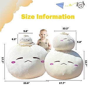 Yoholto Dumpling Plush Pillow with Cute Features, Stuffed Bun Plush, Funny Food Toy Gifts for Kids Adults(6.3 * 12.2in,Frown)