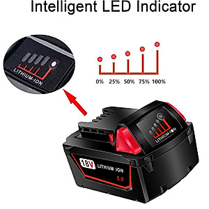 OYRMIL 2 Packs 5.0Ah Battery Replace for Milwaukee M18 Battery Compatible with 48-11-1850 48-11-1860 48-11-1845 48-11-1828
