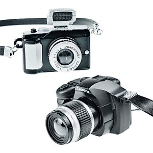 2Pcs Mini Camera for Dolls, 1:4 Scale Miniature SLR Camera Ornament with Flash and Shutter Sound, Vintage Mini Camera Dollhouse Decoration Accessories