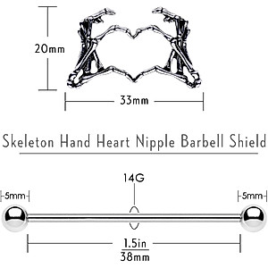 Body Candy Nipplerings Piercing Women 14G 1 1/2" Stainless Steel Skeleton Heart 2Pc Dangle Nipple Ring Set 38mm