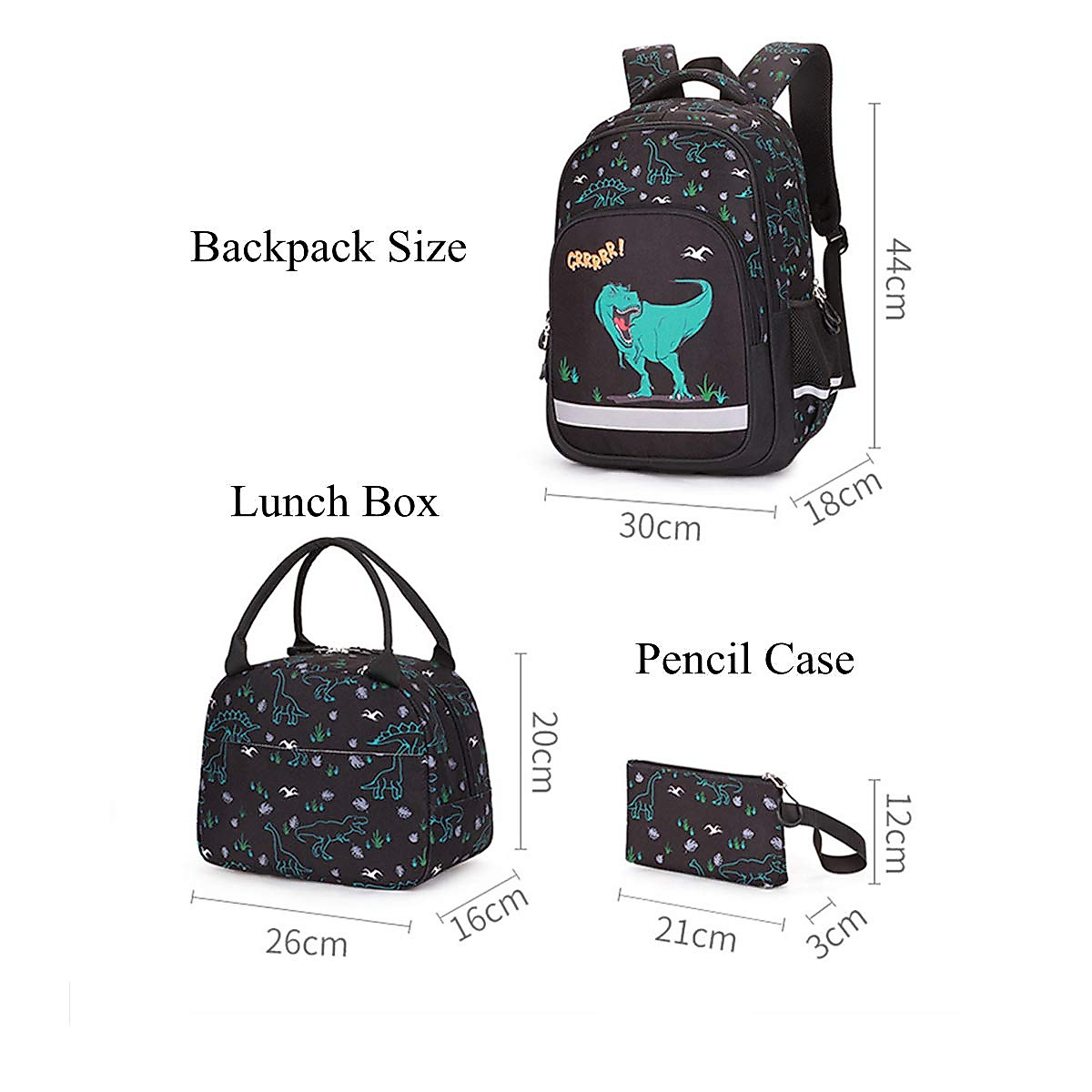 VIDOSCLA 3Pcs Cute Cartoon Prints Backpack Primary Schoolbag Outdoor Travel Daypack Elementary Student Bag Kit Knapsack for Kids