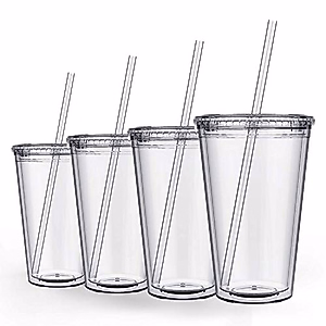 Maars Classic Insulated Tumblers 16 oz | Double Wall, Reusable Plastic Acrylic - Clear | Perfect for Parties, Birthdays, Customization - 4 Pack