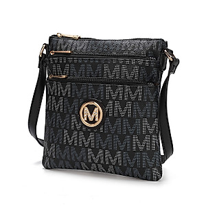 MKF Crossbody Bag for Women – PU Leather Triple Zip Messenger Handbag – Crossover Purse Pocketbook, Shoulder Strap Black