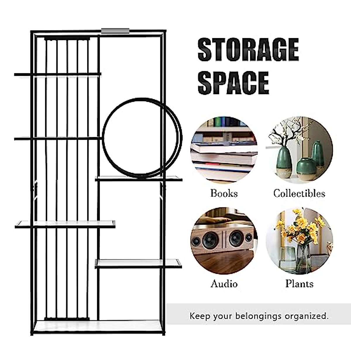 TRIPLE TREE 6 Tiers Bookcase,Open Bookshelf with Black Metal Frame,Storage Large Book Shelf Furniture for Living Room Bedroom Home Office