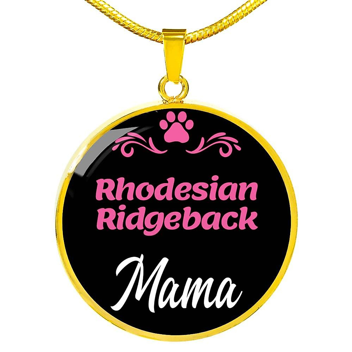 Express Your Love Gifts Rhodesian Ridgeback Mama Necklace Circle Pendant Engravable 18k Gold Plated 18-22" Dog Mom Pendant