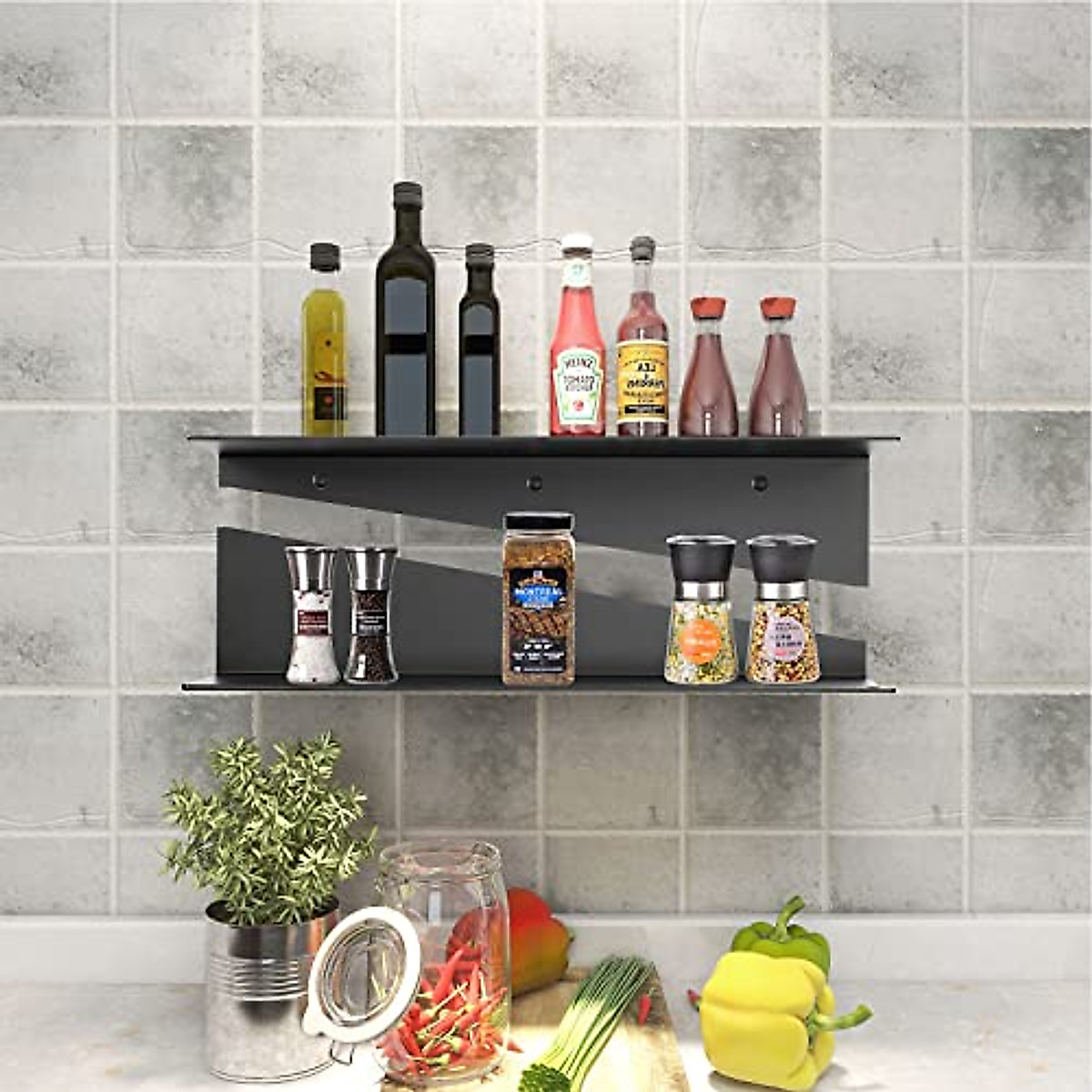 POEMAX Floating Shelves,Metal Wall Shelf Set of 2,Heavy-Duty Hanging Shelves,Multiple Combination Mode Wall Mounted Shelves