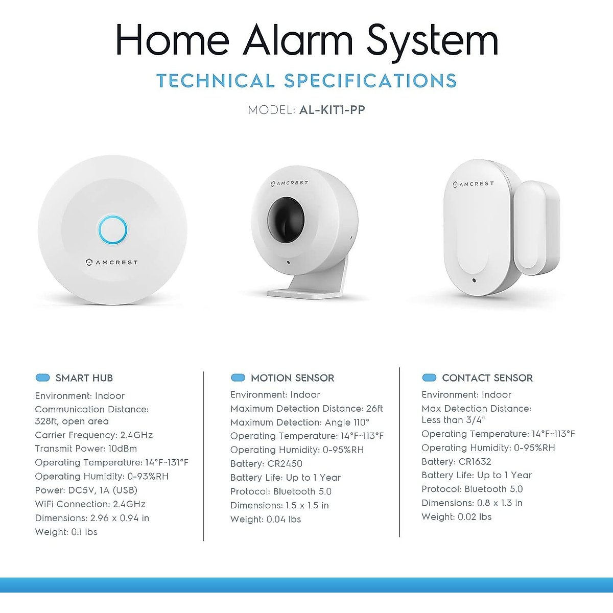 Amcrest Home Security System, DIY Smart Home Alarm System for Home with No Monthly Fees, Remote Arm/Disarm & Phone App Alerts, 4 Pieces-Kit (PIR Motion Sensor, Door Window Sensor, Alarm Hub)