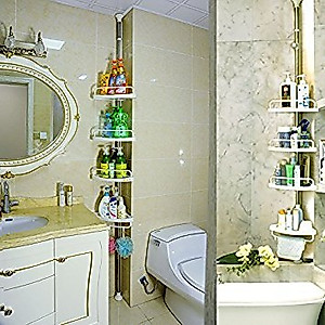 Alice Constant Tension Shower Caddy Pole, Commecial Grade Rustproof Corner Rack - Ivory