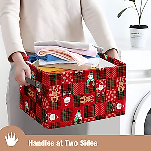 SOLONDA Large Foldable Storage Basket with Handles Closet Baskets for Organizing, Winter Snowman Snowflake Polyester Basket for Storage, Collapsible Storage Bin 10 x 14 x 8 inches