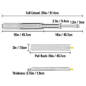 VEVOR Drawer Slides 18inch, 1 Pair Locking Drawer Slides 500lbs Load Capacity, Side Mount Ball Bearing, 3-Fold Full Extension