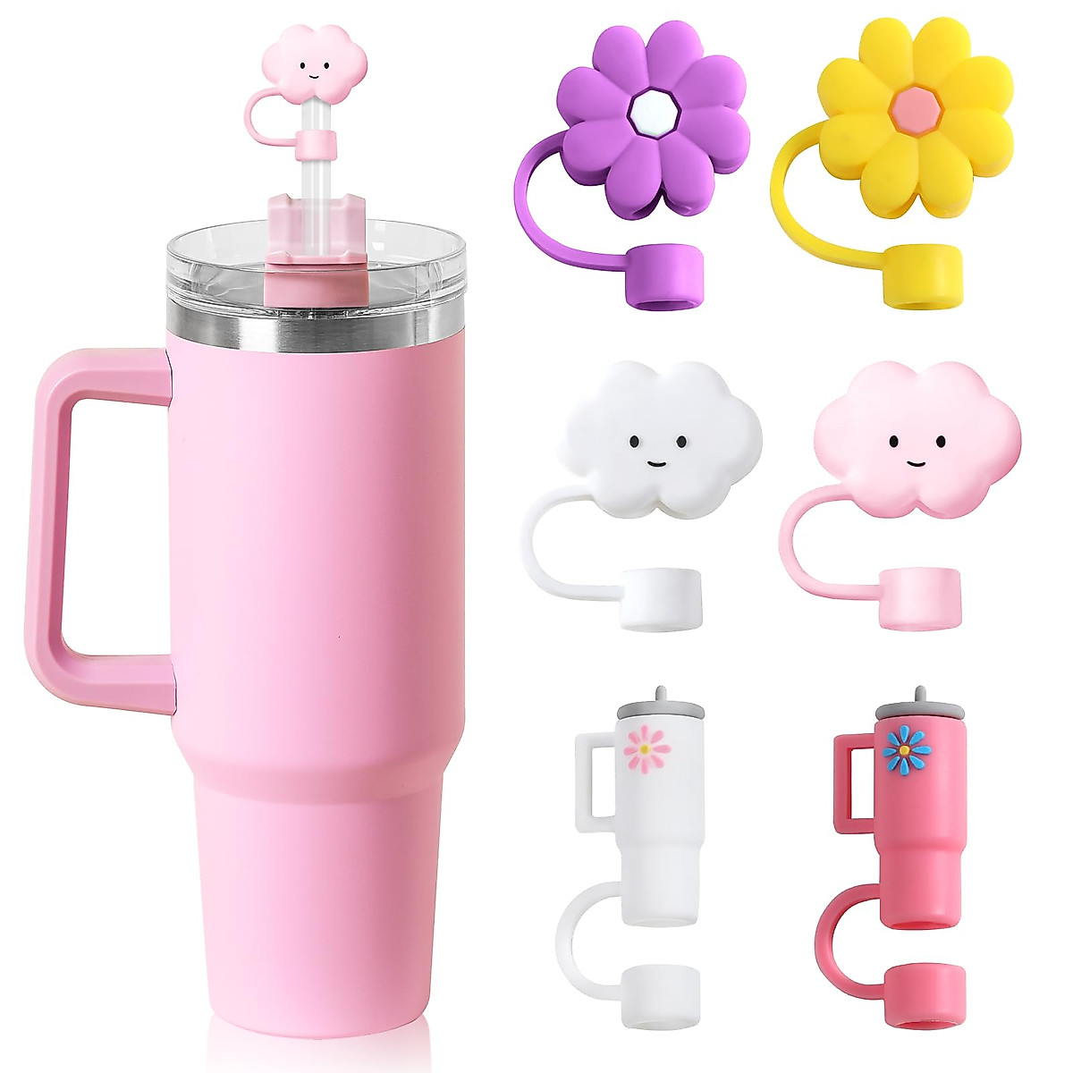 Stanley Straw Cover, 6PCS Silicone Straw Cover Cap for Stanley 40&30 Oz Cup, 10mm 0.4in Leak-Proof Straw Toppers, Cute Stanley Cup Accessories, Straw Cap Stopper for Reusable Straws Tip Lids(Pink)