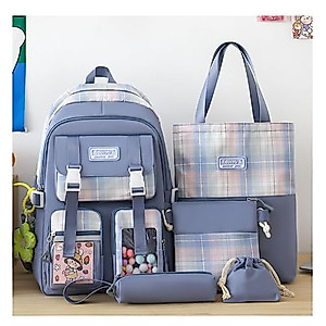 MAGSKY Cute Backpack 5 Set Aesthetic Backpack Kawaii Backpack Large Capacity Casual Travel Mochilas Daypacks (Blue)