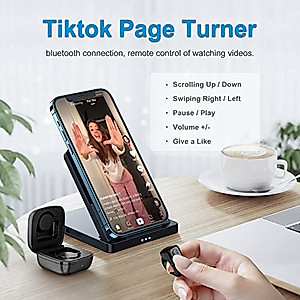 TikTok Remote Control Ring Kindle APP Page Turner, TIK Tok Scrolling Ring for Shutter Selfie Video Recording, Bluetooth Tiktok Clicker Finger Remote with Charging Case for iPad iPhone Android (Black)