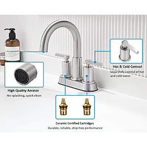 RAINMAX Bathroom Faucets, Brushed Nickel Bathroom Sink Faucet,3 Hole Bathroom Faucet,2-Handle RV Lavatory Vanity Faucet with Pop Up Drain and Supply Lines KMBF004L-1