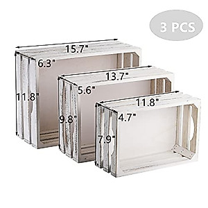 ZOOFOX Set of 3 Wooden Crates with Handles, Distressed Wooden Storage Box for Display, Decorative Nesting Wooden Bins for Fruit, Vegetable, Bread, Party, Bathroom, Kitchen and Cabinet