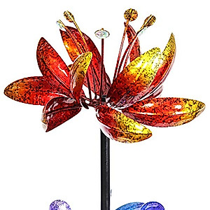 Exhart Wind Spinner, Lotus Flower Garden Stake with 4 Flowers, Wind Powered Metal Outdoor Garden Decor and Yard Art, 17 x 72 Inch