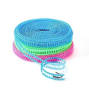 3 Pack of ALINNA Adjustable Nylon Clothesline Pink Blue Green Colors Windproof Clothes Drying Rope Travel Clothes Line Portable Laundry Line for Indoor Outdoor Camping Home Hotel(5m/16.4ft), ALC16535