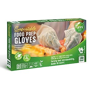 UNNI Compostable Food Prep Gloves, X-Large, 100 Count, Powder-Free, For Food Handling & Cleaning, ASTM D6400, BPI Certified