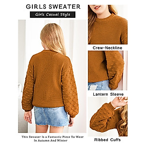 Arshiner Kids Girls Slouchy Chunky Sweater Drop Shoulder Puff Long Sleeve Pullovers Ribbed Loose Outwear Brown 11-12 Years