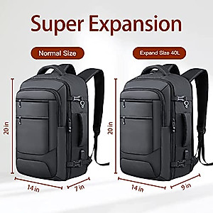 LCKPENG Carry On Backpack, Extra Large Travel Backpack for Men Women, 40L Expandable Backpacks Airline Approved, Business Traveling Backpack for Flight, Suitcase Luggage Backpack with USB Port, Black