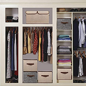 UUJOLY Large Storage Bins Linen Fabric Foldable Basket Cubes Organizer Storage Box Drawer with Lid and Handles for Home, Office, Closet, Bedroom, Nursery (Gray)