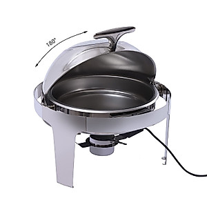 6L Roll Top Chafing Dish,400W Stainless Steel Chafing Dish Buffet Warmer with 2 Pots,55-85°C Temperature Adjustable,90-180°Rolling Lid,Roll Top Bundle for Home Kitchen Restaurant Buffet Hotel