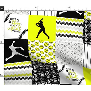 Spoonflower Fabric - Softball Baseball Neon Yellow Black Womens Sports Girls Chevron Printed on Petal Signature Cotton Fabric by The Yard - Sewing Quilting Apparel Crafts Decor