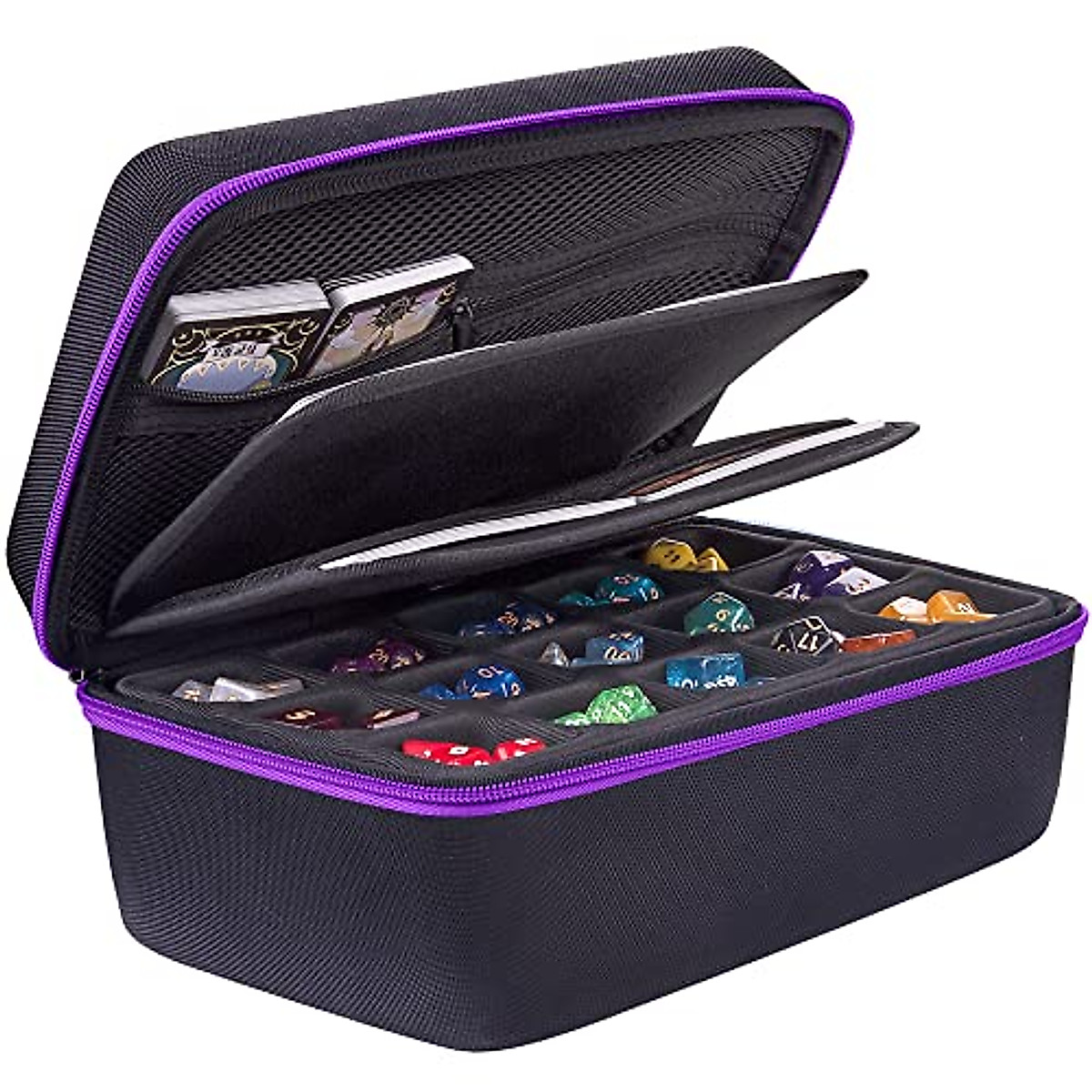 SIQUK Dice Storage Case Big Capacity DND Dice Case Dice Organizer Box with Handle and Double Removable Slotted Tray Dice Organizer Case for Dungeons & Dragons and Other RPG Table Game， Violet
